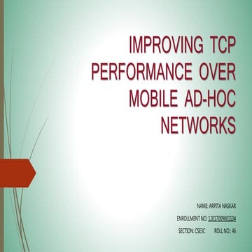 Improving Tcp Performance Over Mobile Ad Hoc Networks Ppt