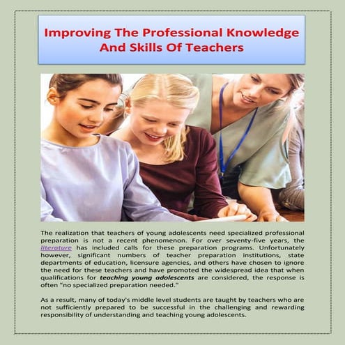 Improving The Professional Knowledge And Skills Of Teachers | PDF