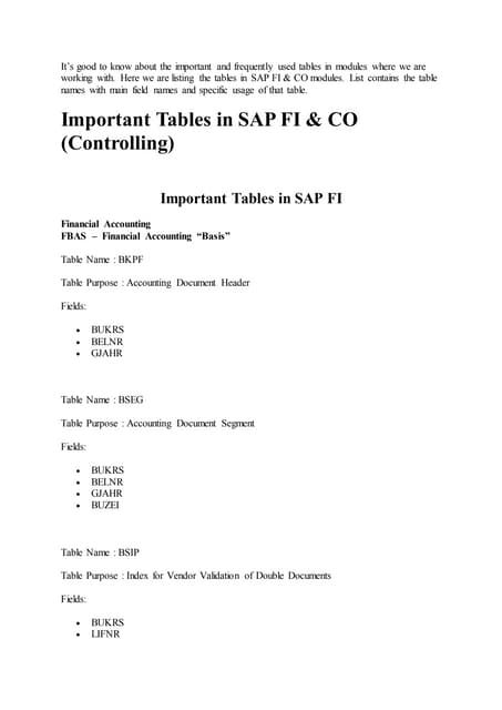 Important tables in sap fi | PDF