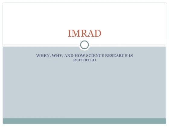 Scientific Writing Series: IMRaD | PDF