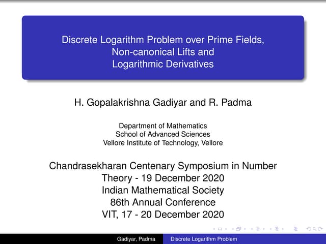 Discrete Logarithm Problem Over Prime Fields Non Canonical Lifts And Logarithmic Derivative Ppt