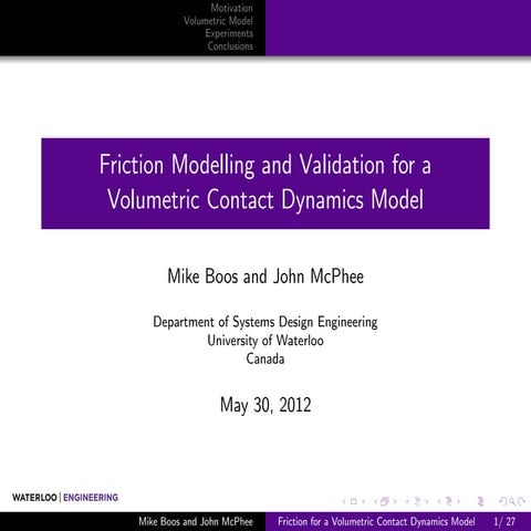 Friction Modelling And Validation For A Volumetric Contact Dynamics Model Pdf