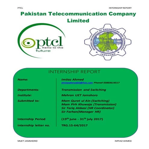 Internship ptcl report, optical fiber system, switching, transmission | PDF