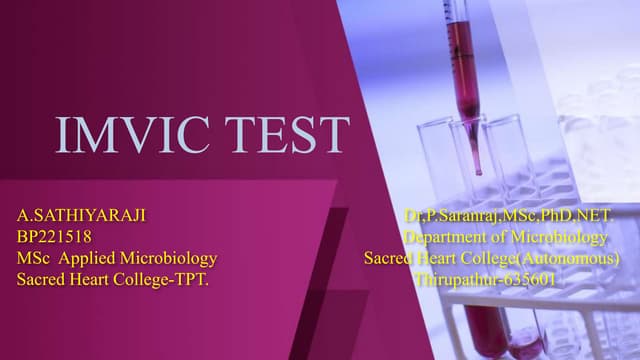BIOCHEMICAL TEST IN MICROBIOLOGY | PPTX