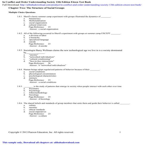 In Conflict and Order Understanding Society 13th Edition Eitzen Test ...