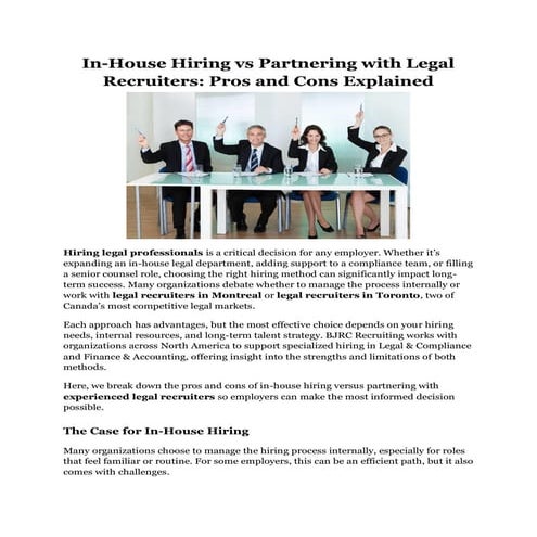 In-House Hiring vs Legal Recruiters Pros and Cons | PDF