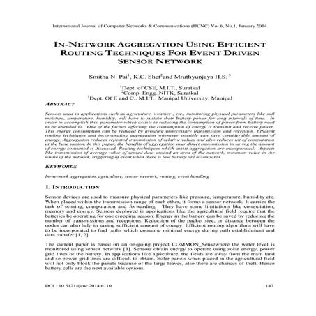In Network Aggregation Using Efficient Routing Techniques For Event Driven Sensor Network Pdf