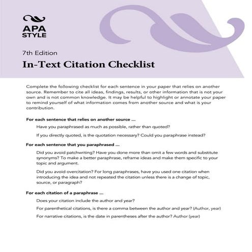 In-text citation checklist 7th ed. | PDF
