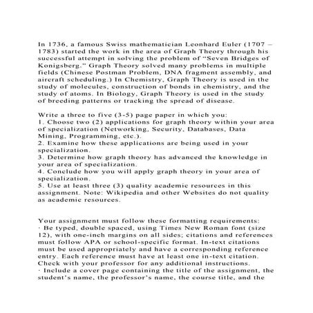 In 1736, a famous Swiss mathematician Leonhard Euler (1707 – 1783).docx