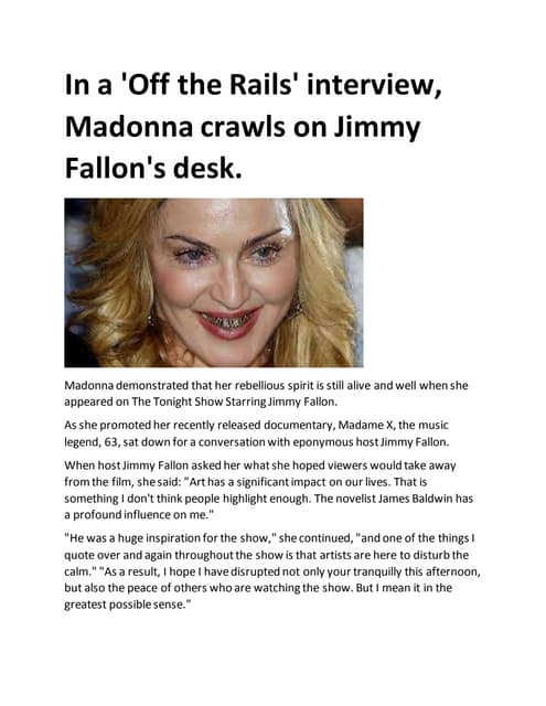 'Off the Rails' interview, Madonna | PDF 'Off the Rails' interview, Madonna | PDF
