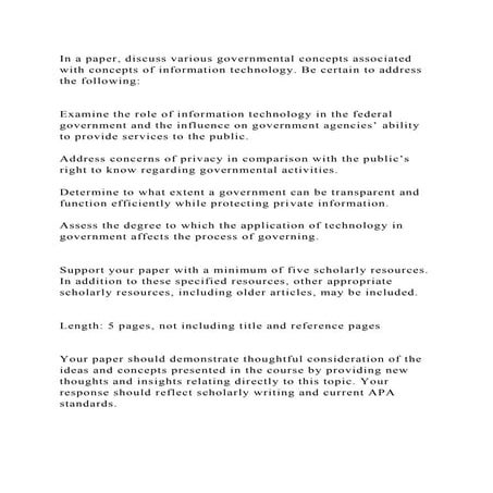 In a paper, discuss various governmental concepts associated with co.docx