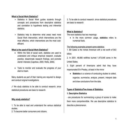 BACHELOR of SOCIAL WORK STATISTICS REVIEWER | DOCX