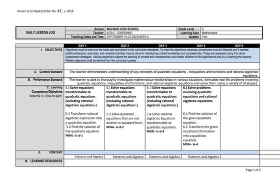 Lesson plan-advanced algebra Grade 7 | PDF