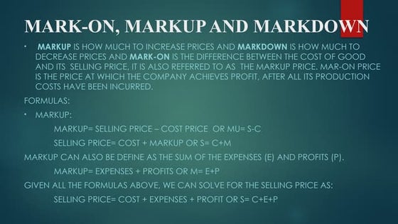 Business math - Mark on- up and Mark down | PPTX | Business | Business ...