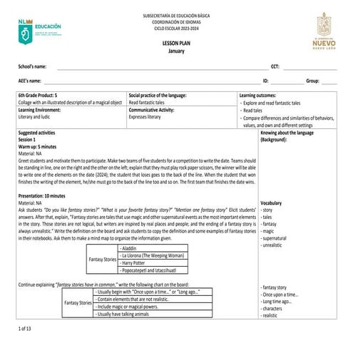 Sixth grade lesson plan fantastic tales.pdf | Roleplaying Games | Games ...