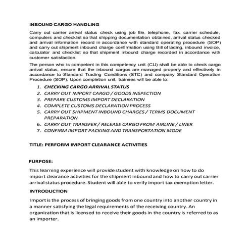 Inbound cargo handling | DOCX