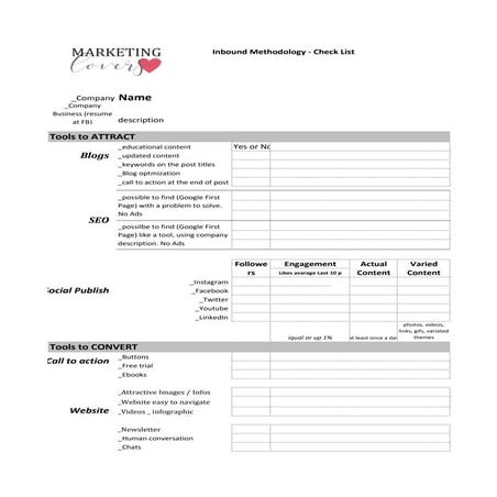 Inbound marketing checklist blank | PDF
