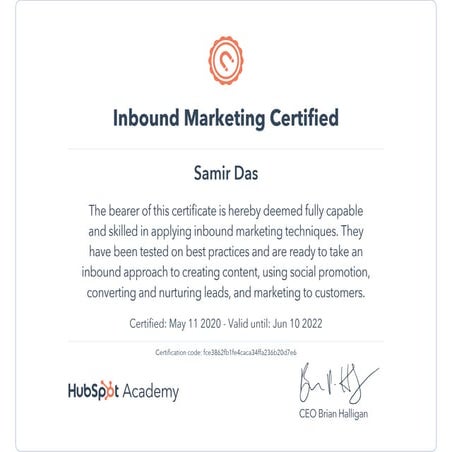 Inbound Marketing Certification - HubSpot