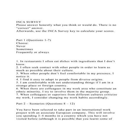 INCA SURVEYPlease answer honestly what you think or would do. .docx