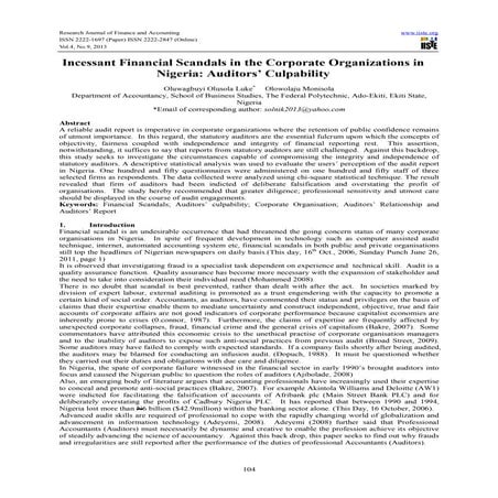 Incessant financial scandals in the corporate organizations in nigeria ...