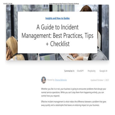 Incident Management Incident Management Incident Management | PDF