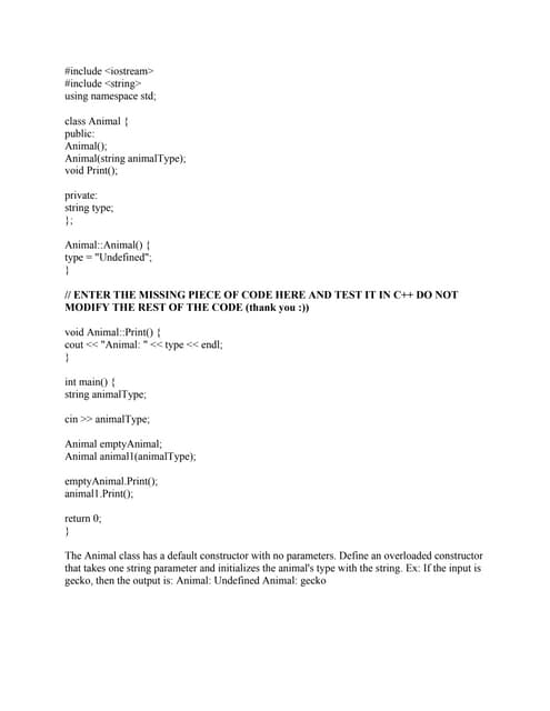 Include Iostream Include String Using Namespace Std Class Animapdf