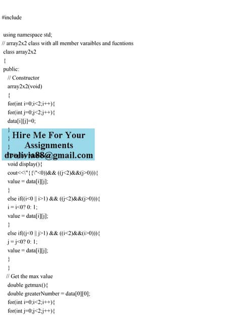 #include iostream using namespace std; array2x2 class with.pdf #include iostream using namespace std; array2x2 class with.pdf