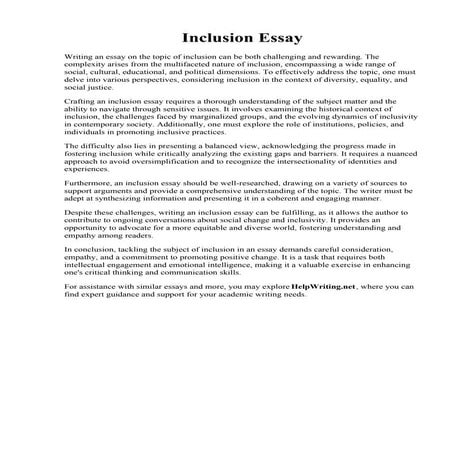 Inclusion Essay. Champion Equality, Diversity and Inclusion Essay ...