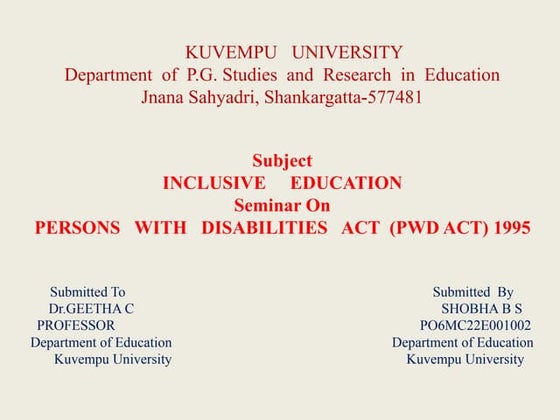 Person with disability act 1995 | PPT