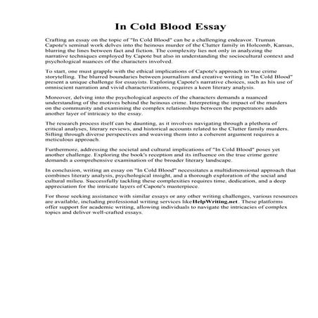 In Cold Blood Essay. Rhetorical Analysis of In Cold Blood Free Essay ...