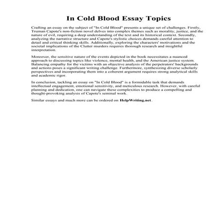 In Cold Blood Essay Topics. In Cold Blood. - GCSE English - Marked by ...