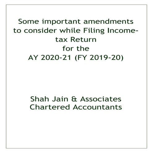 Income Tax Amendments Applicable to AY 2020-21 (FY 2019-20) | PDF