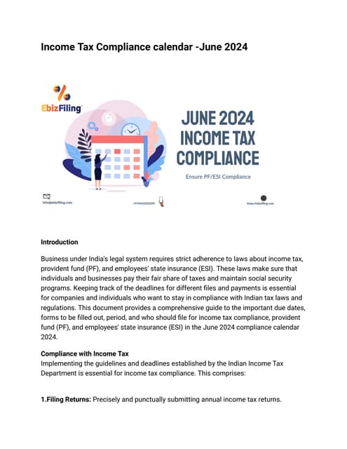 Income Tax Calendar: Important Dates for F.Y. 2024-2025 | PDF