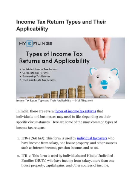 Understanding ITR Types: Which One Should You File? | PDF | Personal ...