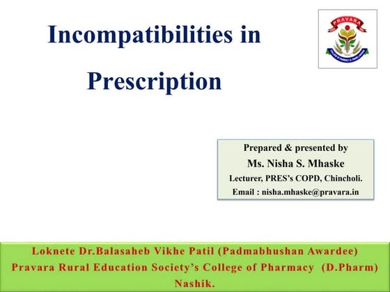 Pharmaceutical Incompatibility | PPTX | Chemistry | Science