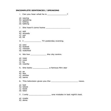 Incomplete Sentences | DOC