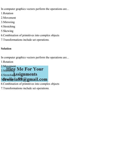 In Computer Graphics Vectors Perform The Operations Are 1 Rotati Pdf