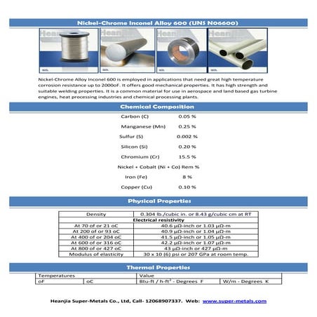 Inconel Alloy 600 | UNS N0660 | PDF | Chemistry | Science