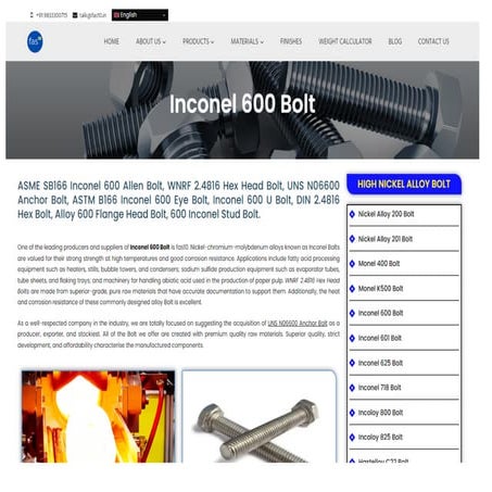 Inconel 600 Bolt | Werkstoff Nr. 2.4816 Hex Bolt - fas10 | PDF