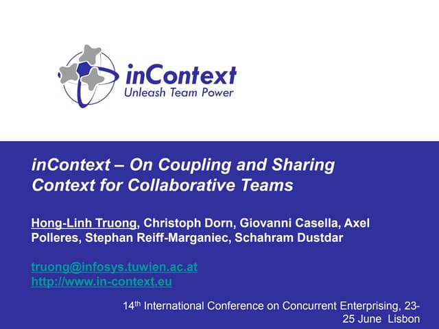 inContext: On Coupling and Sharing Context for Collaborative Teams | PDF inContext: On Coupling and Sharing Context for Collaborative Teams | PDF