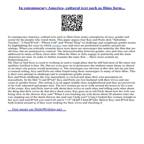 In Cotemporary America, Cultural Text Such As Films Form... | PDF