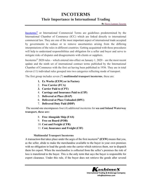 Incoterms | PDF | Logistics and Transportation Industry | Industries
