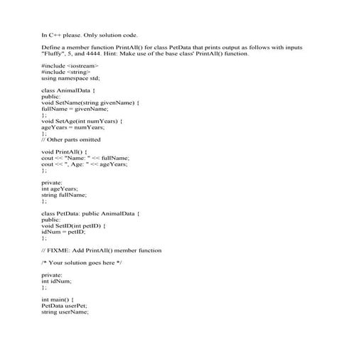 In C++ please- Only solution code- Define a member function PrintAll(.docx