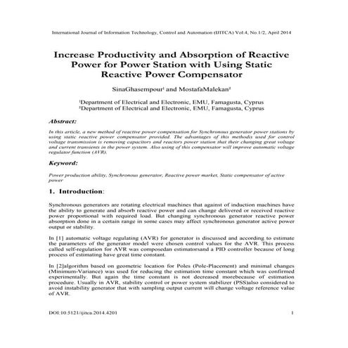 Increase Productivity And Absorption Of Reactive Power For Power