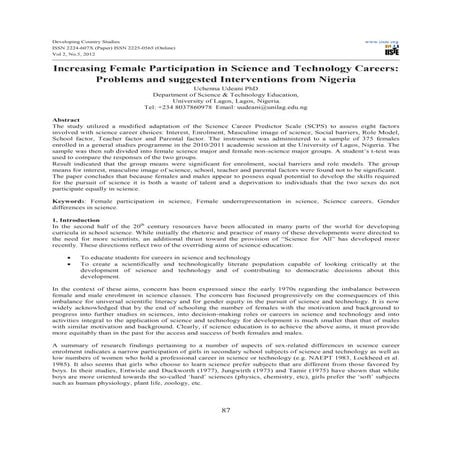 Increasing female participation in science and technology careers | PDF ...