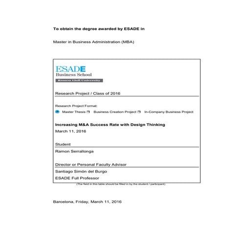 Increasing M&A Success Rate with Design Thinking | PDF