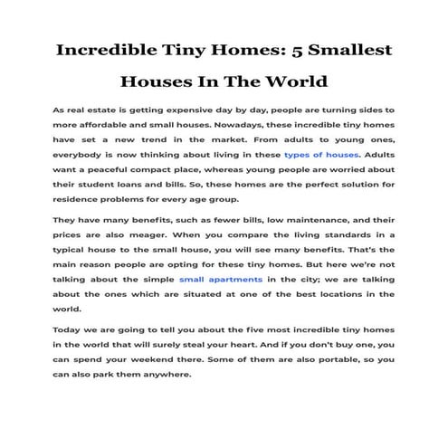 Incredible tiny homes 5 smallest houses in the world | PDF