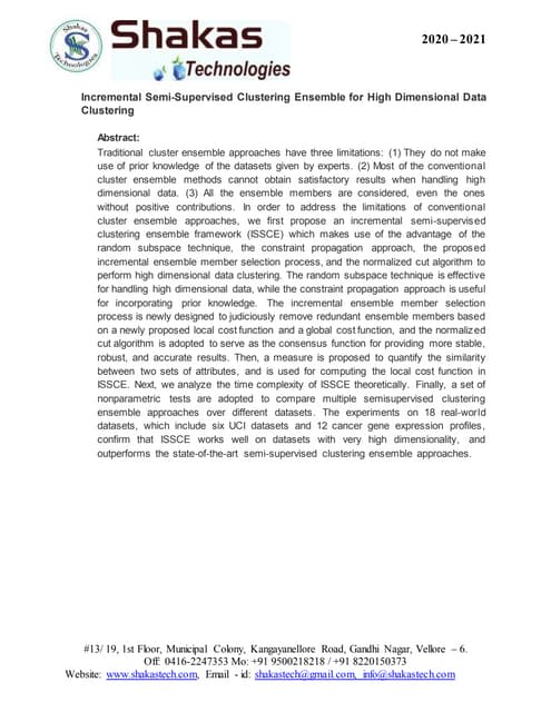Incremental semi supervised clustering ensemble for high dimensional ... Incremental semi supervised clustering ensemble for high dimensional ...