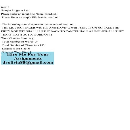 in c++Sample Program RunPlease Enter an input File Name word.tx.pdf