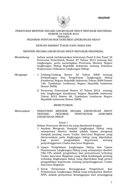 Lampiran I PerMen LH No 16 Tahun 2012 Pedoman Penyusunan Kerangka Acuan ...